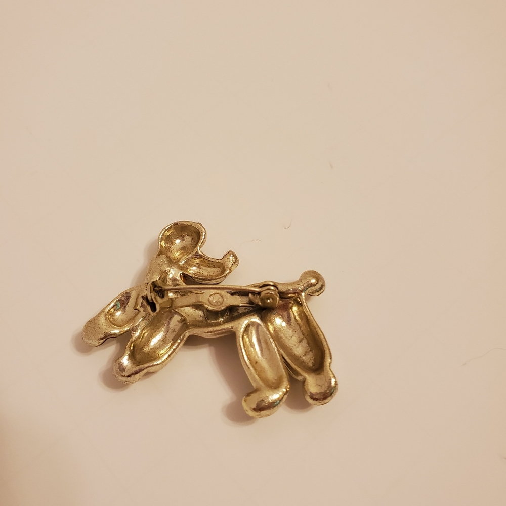 Vintage Enamel Hand Painted Poodle Pin - Gem